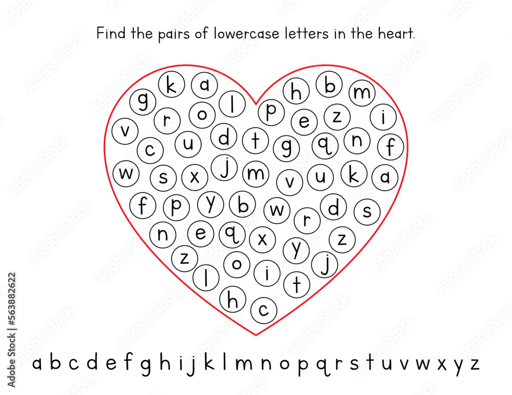 Alphabet worksheet for kids. Find pairs of lowercase letters ...