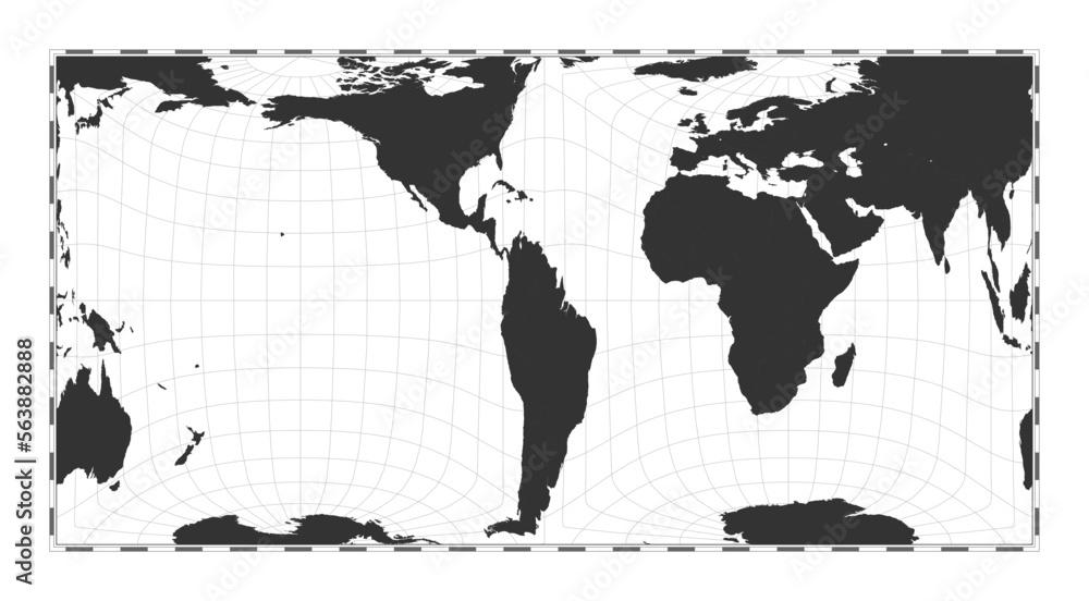 Vector world map. Gringorten square equal-area projection. Plain world ...