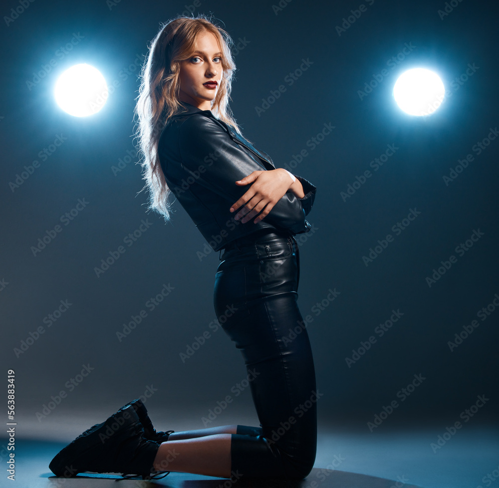 Show, performance and woman portrait of an isolated model or singer ...