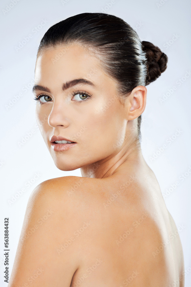 Skincare, beauty and portrait of woman on a white background for ...