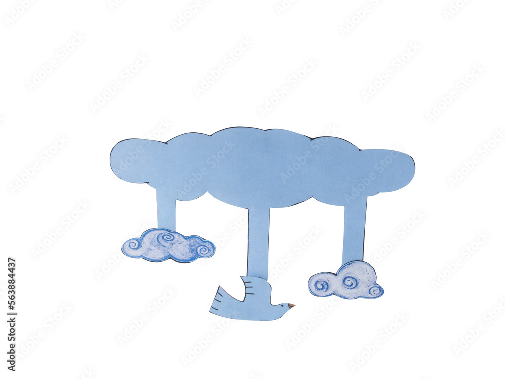 Nube azul, manualidad a infantil sobre fondo blanco. Blue cloud ...