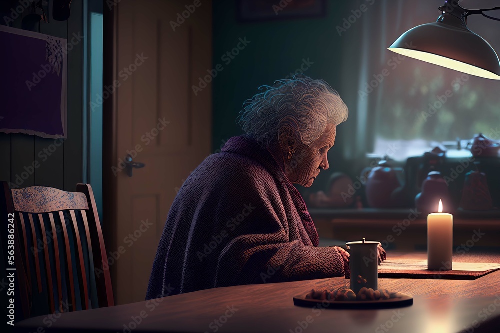 Widow old woman sitting in a chair with depression for the loss of her ...