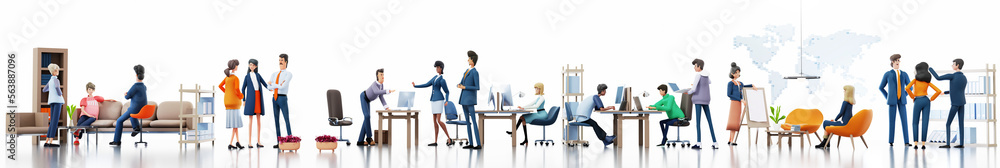 Office with lots of working people, big business team working together ...