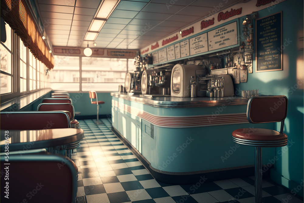 Interior of an american diner in 50s style generated with AI Stock ...