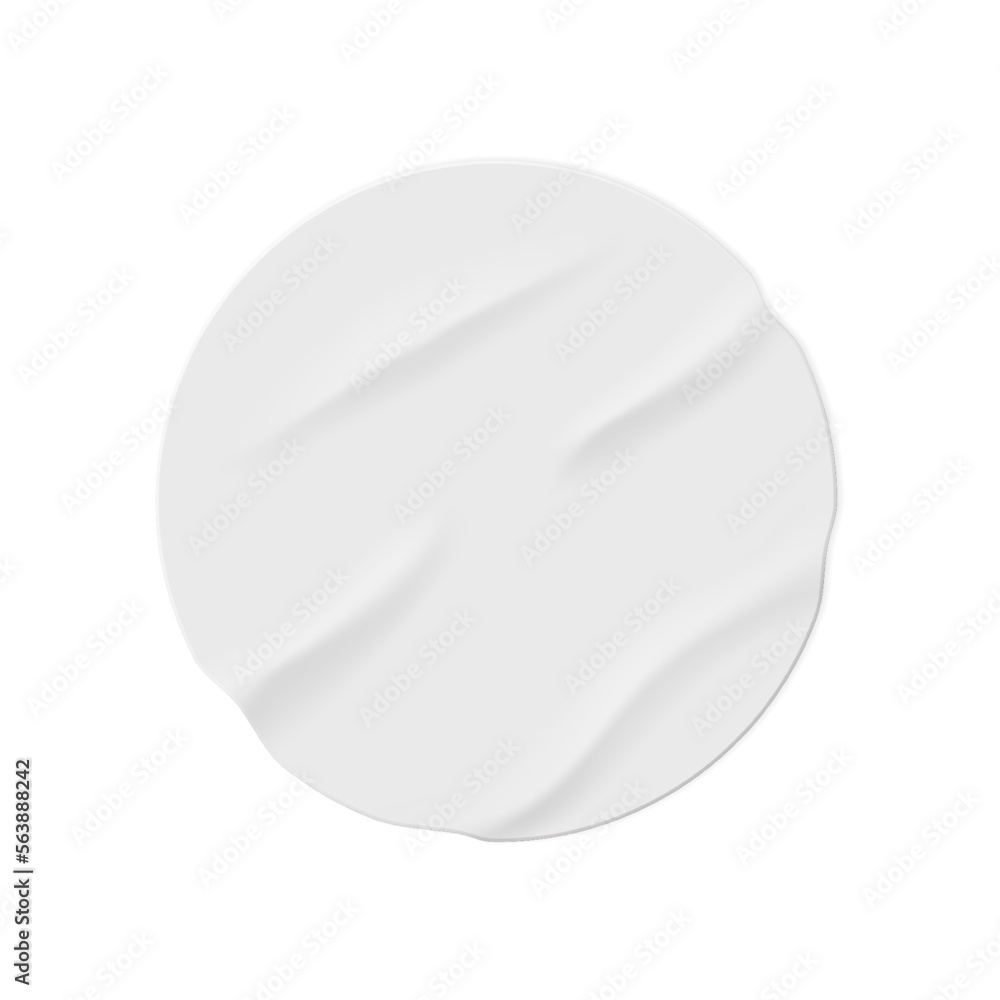 Rounded empty colorless sticker made of paper. Isolated wrinkled and ...