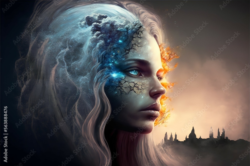 Astral spiritual fantasy female with blonde long hair, in a healing ...