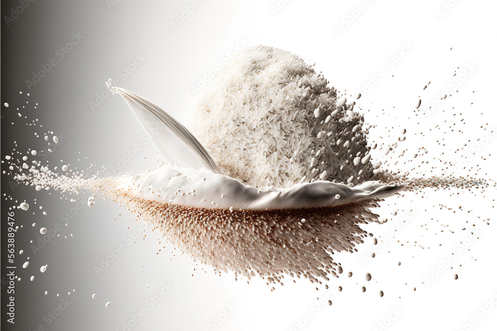 Japanese Rice flying explosion, white grain rices explode abstract ...