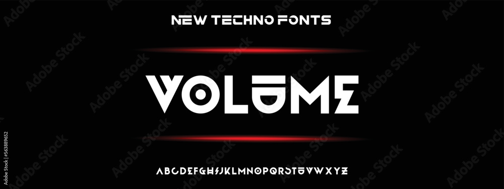 VOLUME Sport and action technology typography alphabet fonts with bold ...