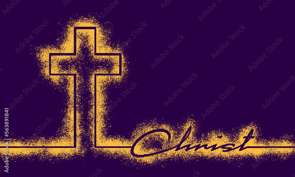 Cross and Jesus Christ name in thin lines style. Background from ...