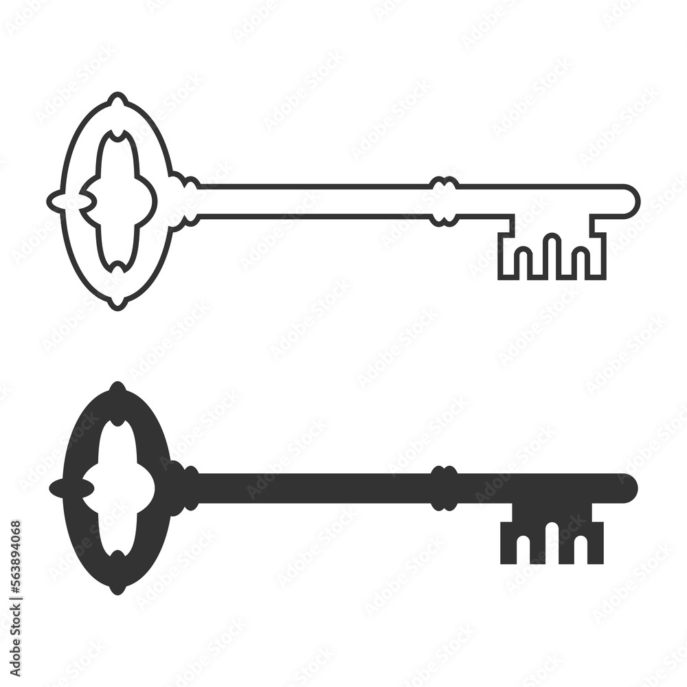 Vintage door keys icon set. Symbols ancient keys isolated on white ...