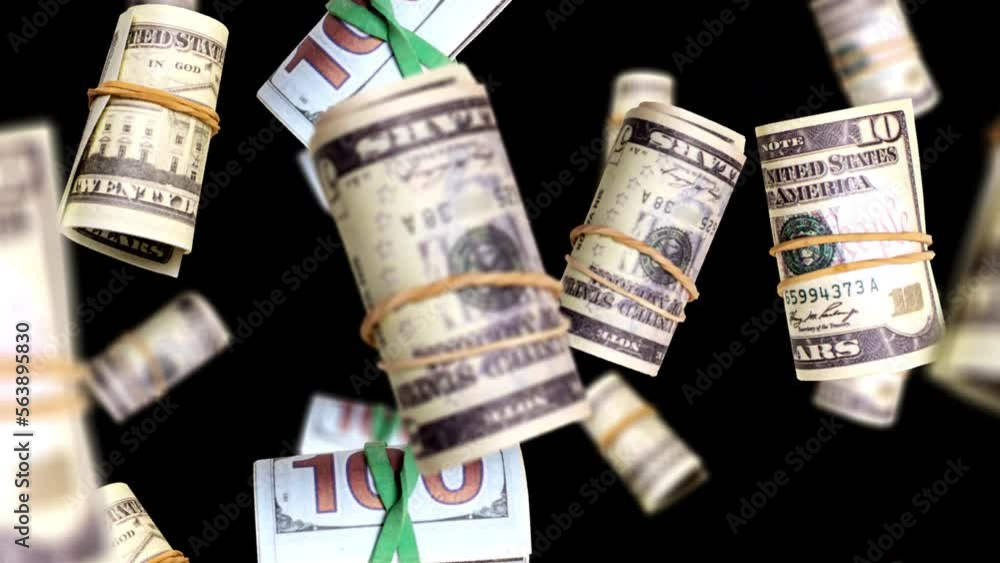 Dollar. Falling dollar banknotes money with alpha channel in 4k ...