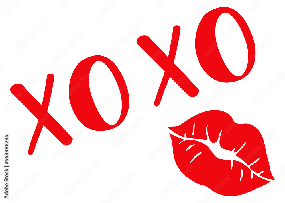 Letras de la palabra XOXO abrazos y besos con silueta de labios de ...