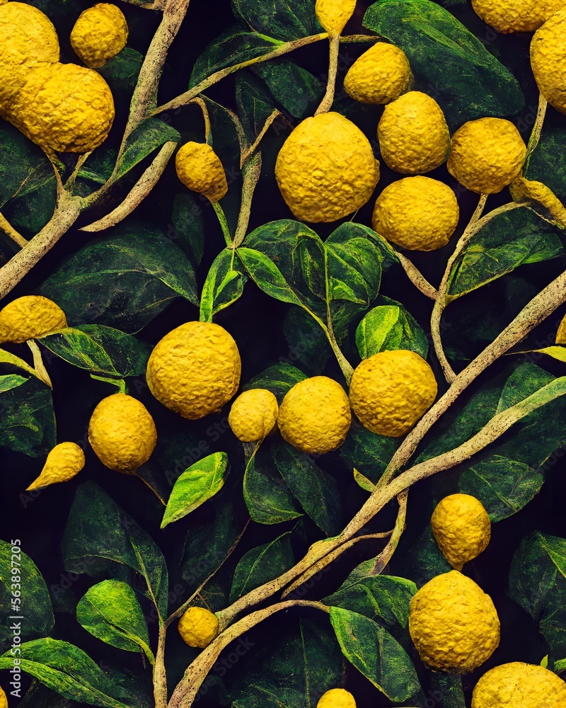 lemon tree vintage botanical illustrations memphis design style gestalt ...