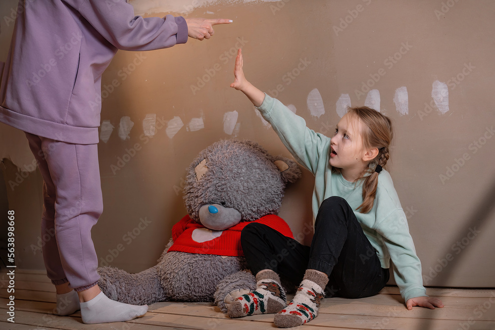 mother scolds her teenage daughter, difficult age of quarrel and ...