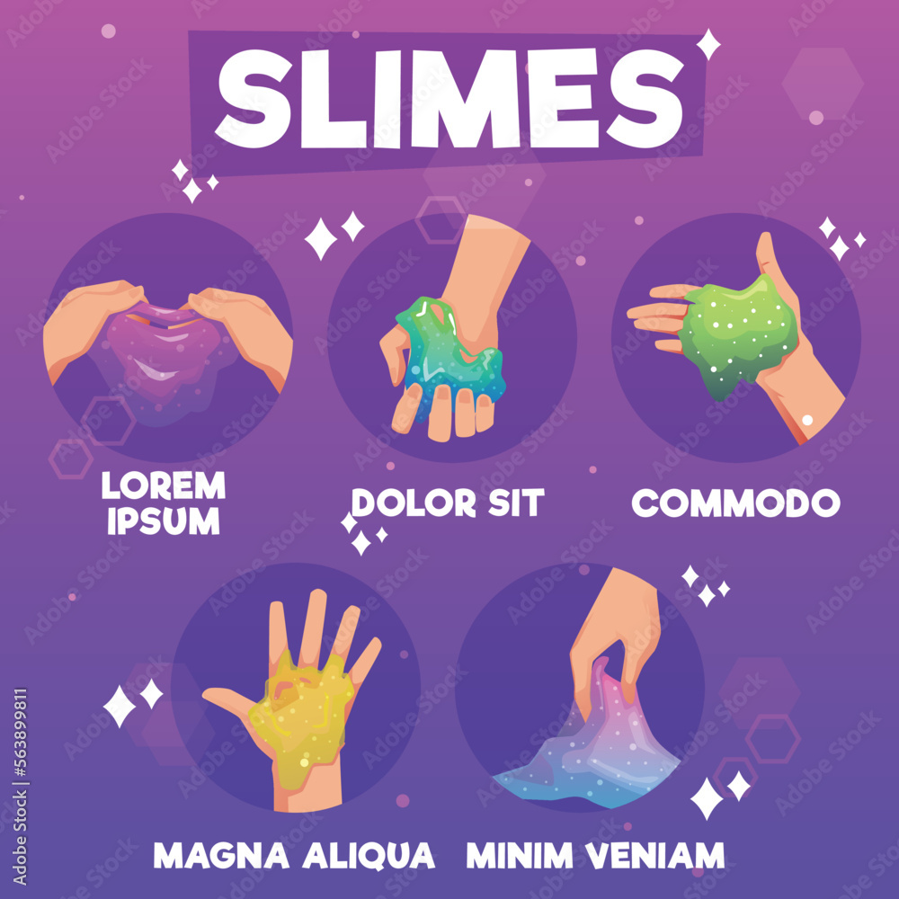 Slime toys infographic banner design with slimes flat vector ...