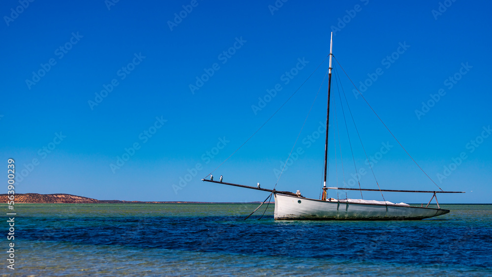 beautiful old yacht standing on the denham marina in shark bay near ...