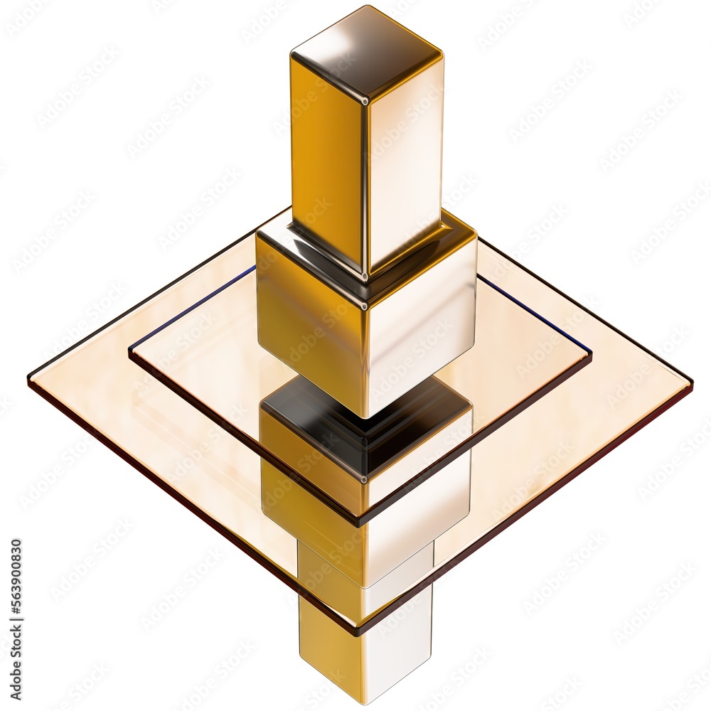 Gold metal and glass stylish cubic and planar combined object abstract ...