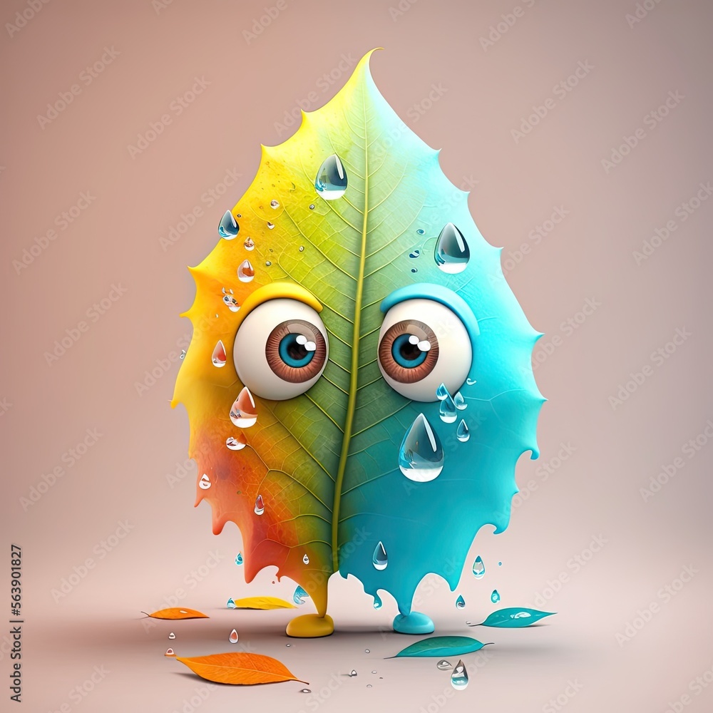 Cute Cartoon Leaf Changing Colors (Generative AI) Stock Illustration ...