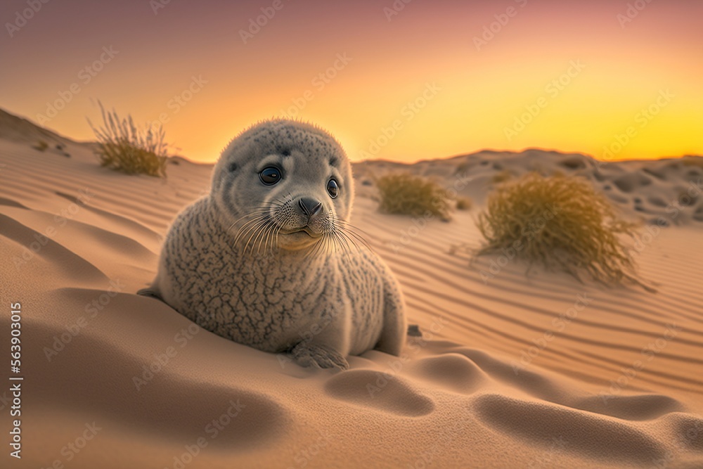 bébé phoque dans une dune de sable dans le désert pour symboliser le ...