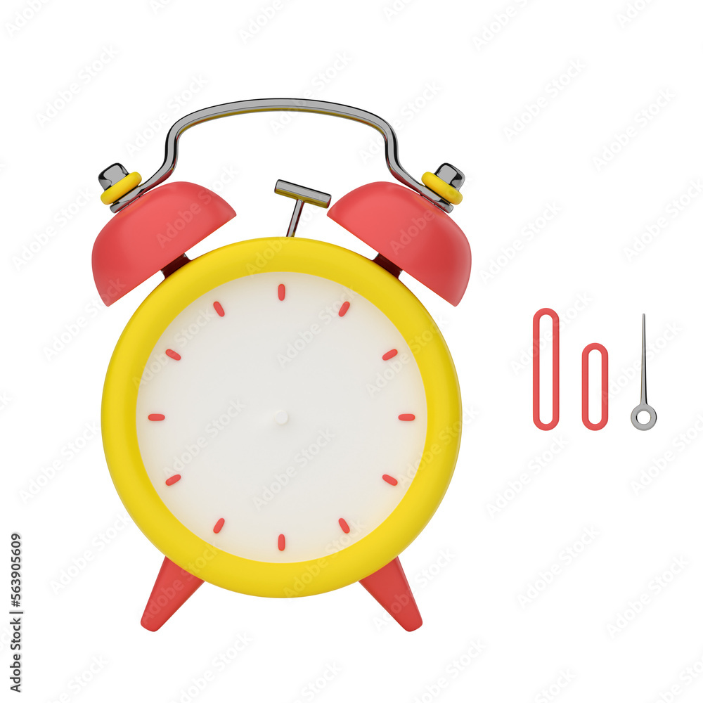 3D rendering of the front view alarm clock. Retro classic alarm clock ...