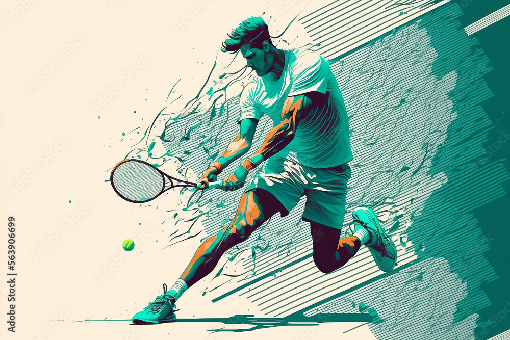 Vector style Illustration of a tennis player in action - AI generative ...