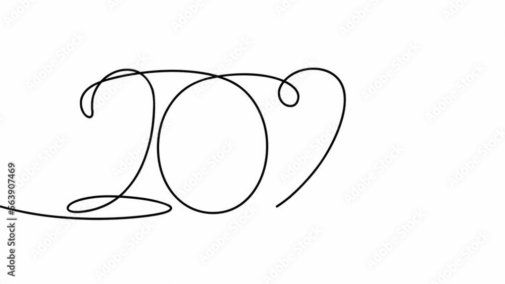 Linear emerging drawing of numbers 2024. New year. One continuous line ...