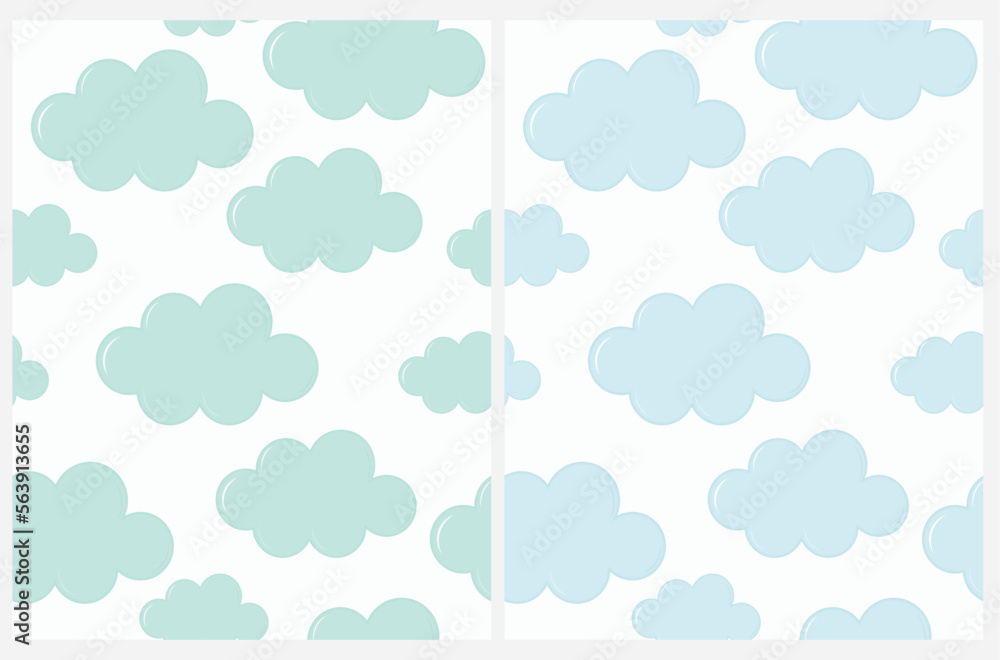 Baby Shower Vector Seamless Patterns with Pastel Blue and Light Mint ...