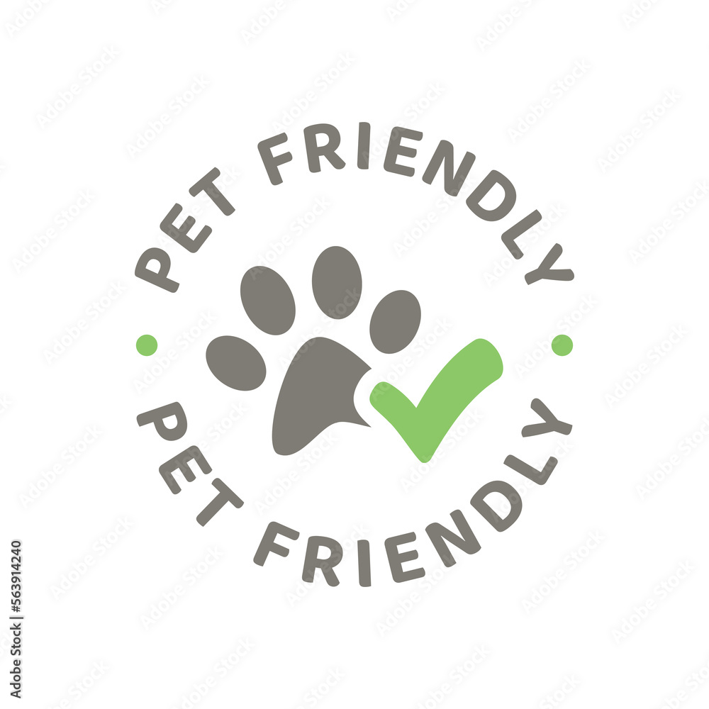 Pet friendly vector label. Ok for pets stamp with dog paw print and ...