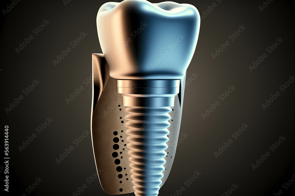 Computed tomography of an implant tooth attached to jaw with pin ...