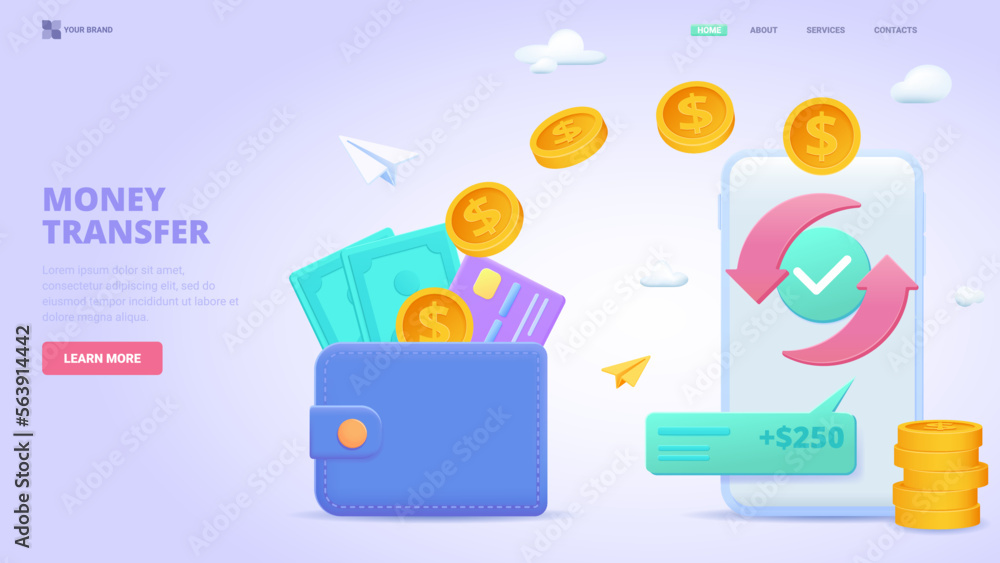 Online money transfer vector 3d illustration concept. Concept for ...