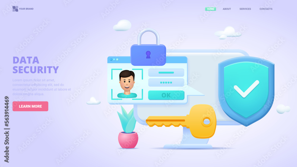 Data protection website concept. Online security concept. Laptop ...