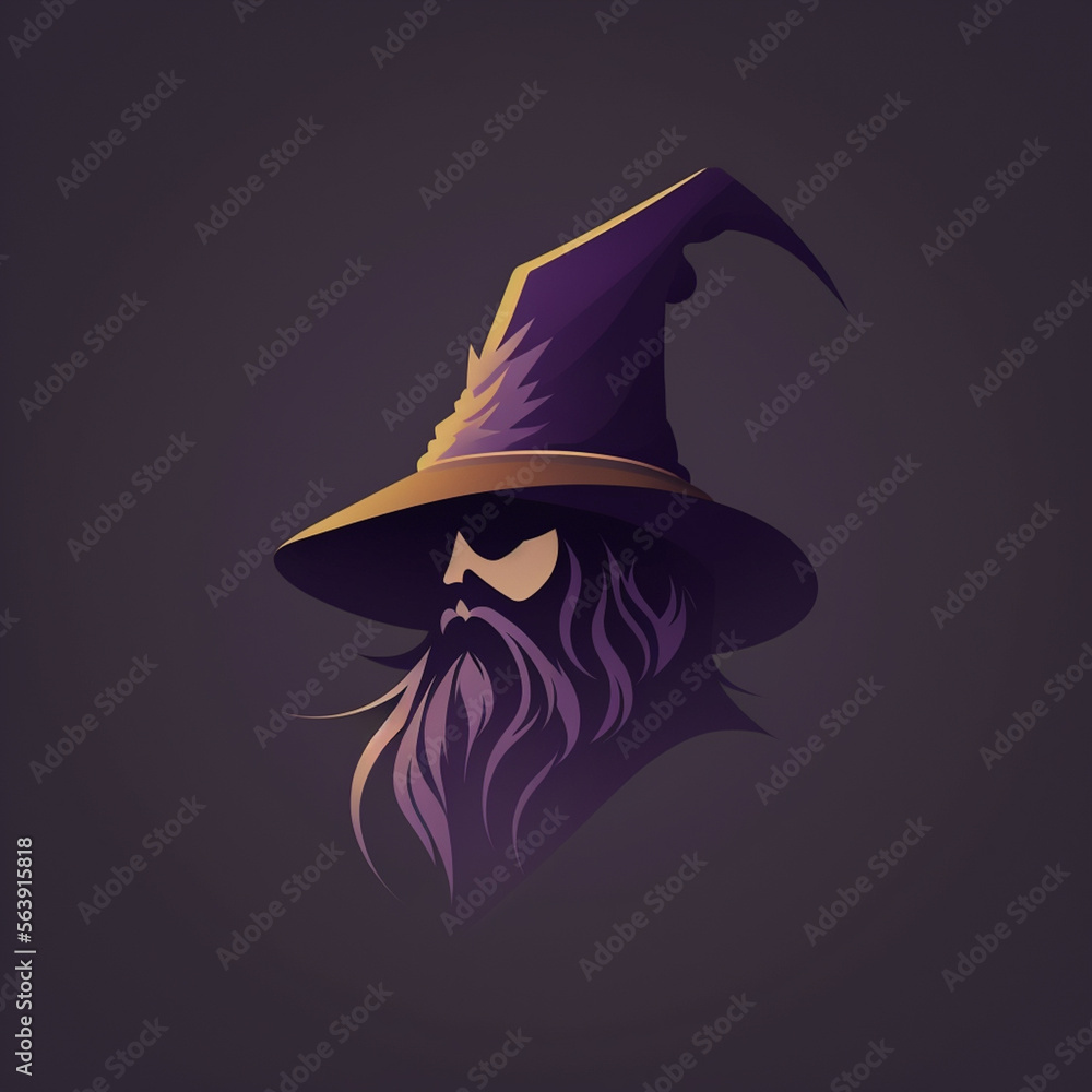 purple magician avatar logo on purple background with big wizard hat ...