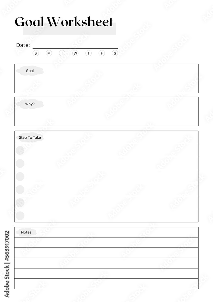Goal Worksheet planner sheet, Minimal and clean printable planner ...