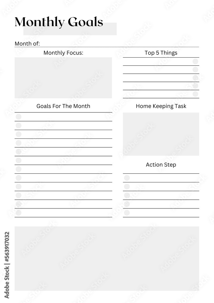 Monthly goals planner sheet, Minimal and clean printable planner ...
