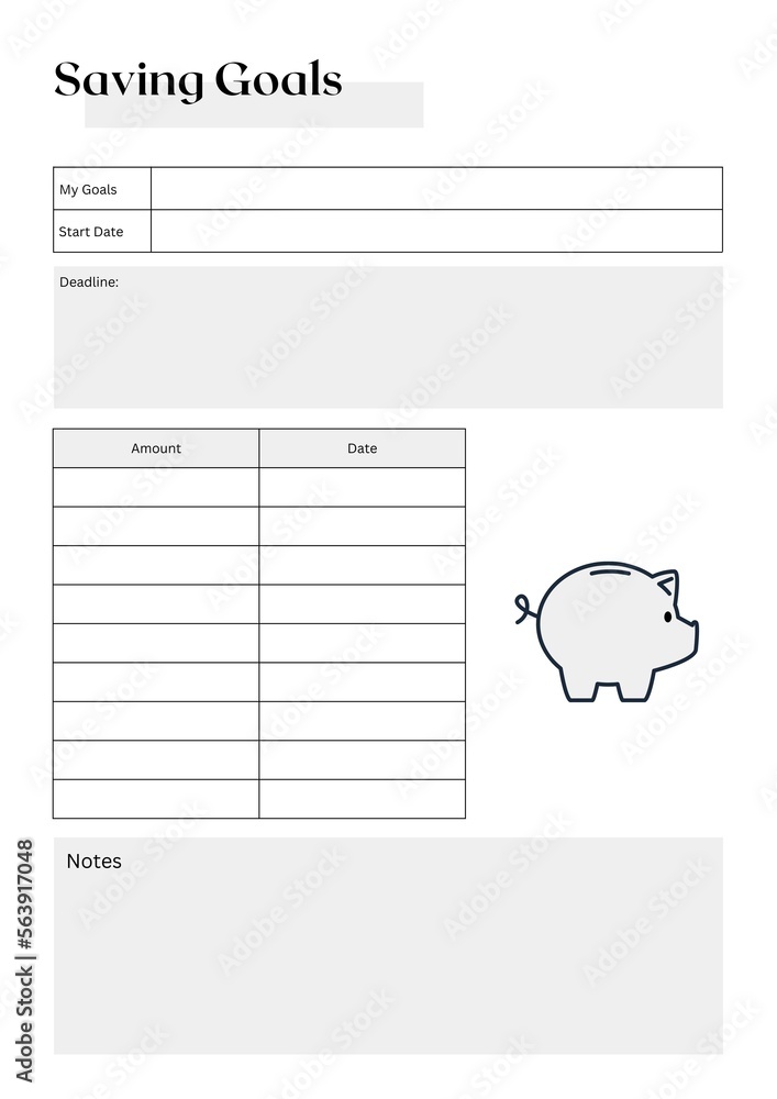 Savings goals planner sheet, Minimal and clean printable planner ...