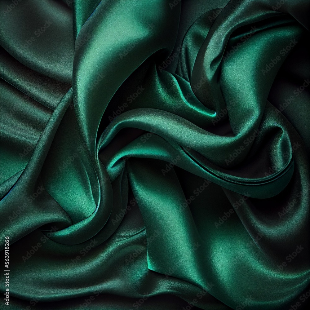 Dark green silk satin background. Beautiful soft folds on the smooth ...