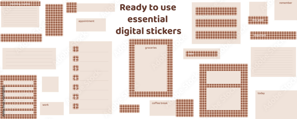 Digital note papers and stickers for bullet journaling or planning ...