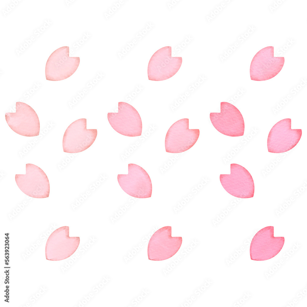 舞い落ちるシンプルな桜の花びら。水彩風イラストセット。 Illustration Stock Adobe Stock