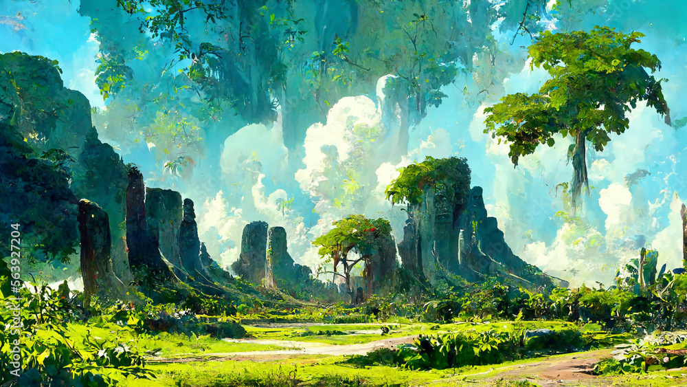Mayan forest in the sunny morning illustration art Generative AI ...