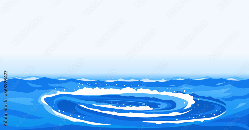 Whirlpool with spiral twists on water background illustration, powerful ...