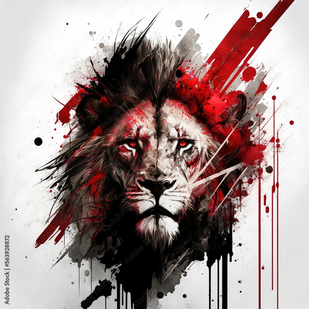 Majestic lion head graffiti on the wall, creative abstract elements on ...