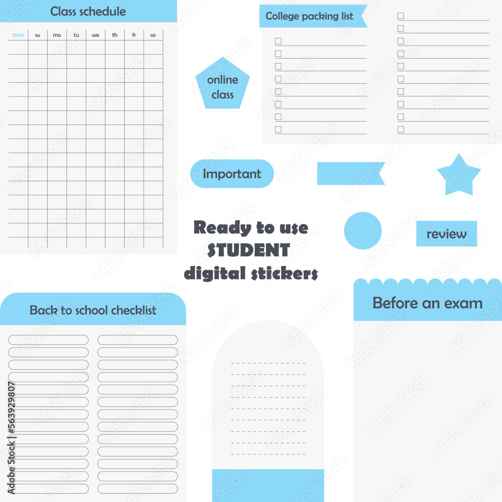 Student's digital stickers. Digital note papers and stickers for bullet ...