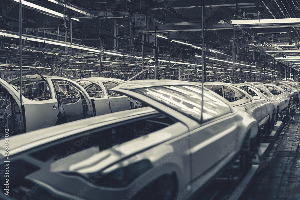 Splendid of automotive industry with assembly line conveyors. Advance ...