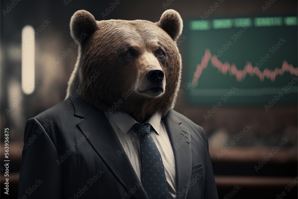 portrait of a grizzly bear dressed as a trader in a suit, representing ...