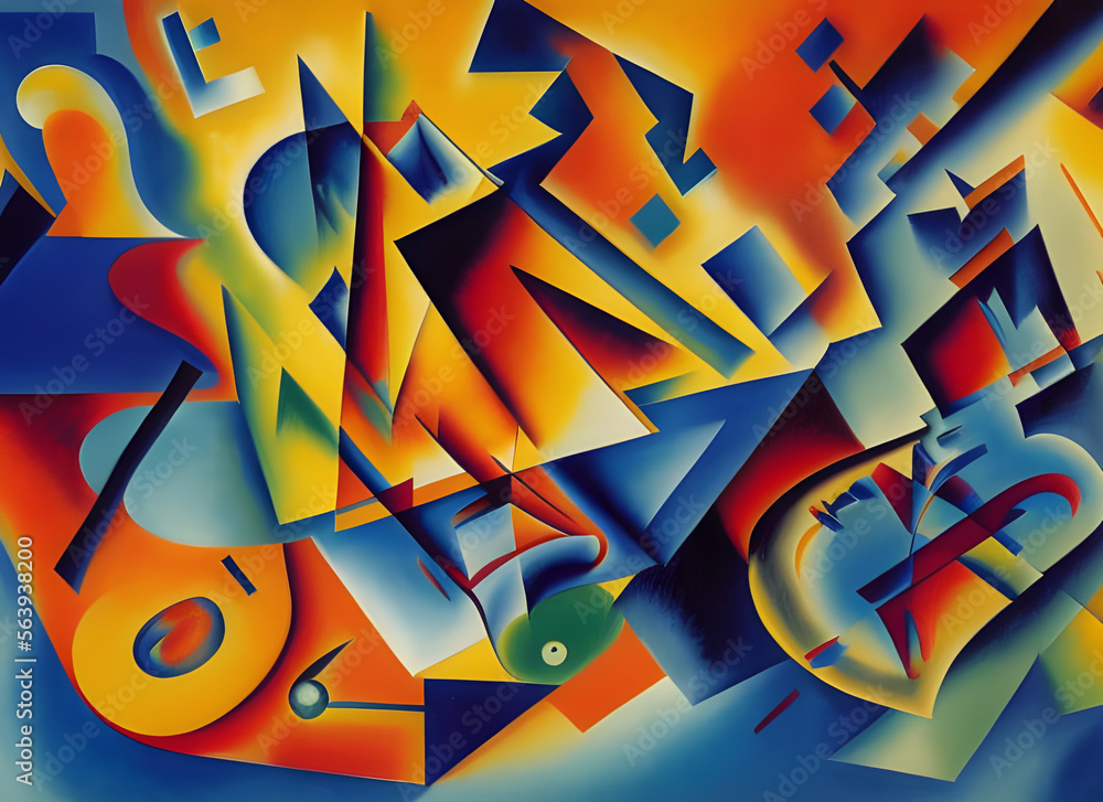 Abstract modern technology themed painting with complementary colors ...