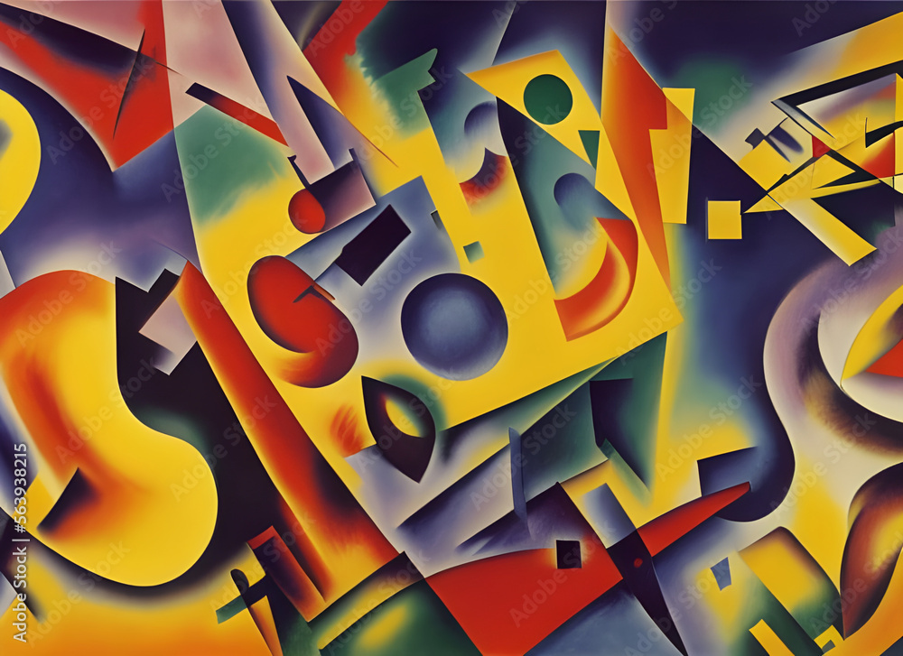 Abstract modern technology themed painting with complementary colors ...