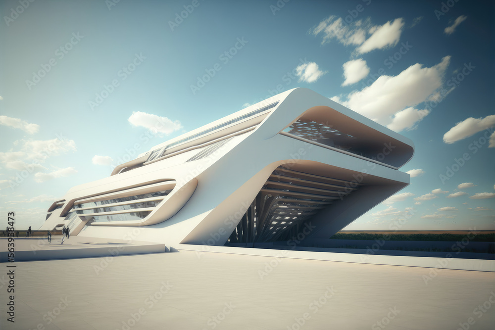 Futuristic architecture of modern hall entrance facade with empty ...