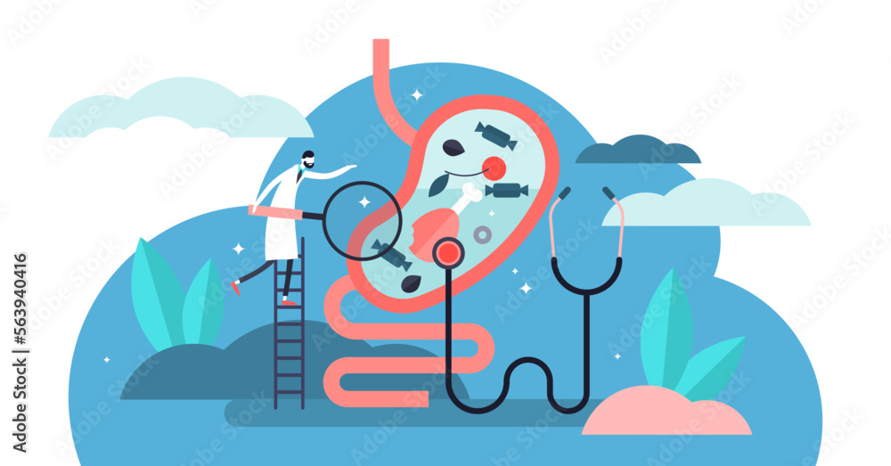 Gastroenterology illustration, transparent background. Flat tiny ...