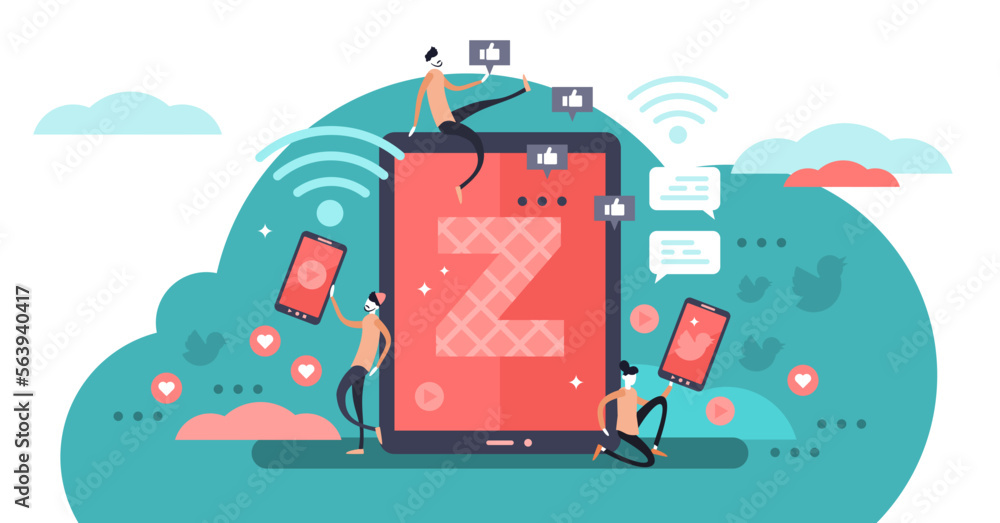 Generation Z illustration, transparent background. Flat virtual tiny ...