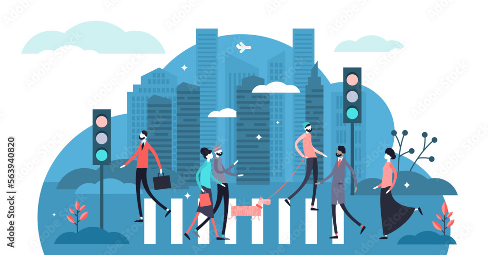 Pedestrians illustration, transparent background. Flat tiny urban road ...